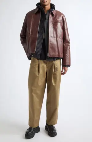 Sacai Layered Leather Puffer Jacket - Brown/black