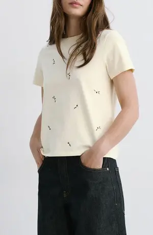 Mango Floral Embroidered Cotton T-shirt