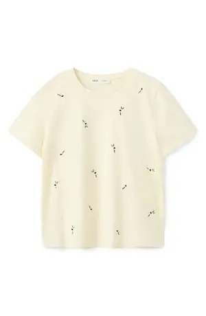 Mango Floral Embroidered Cotton T-shirt