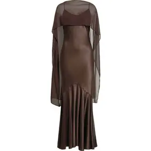REFORMATION Tiffani Silk Charmeuse Dress With Cape Overlay
