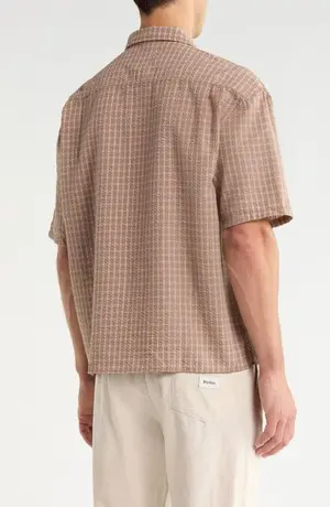 RHYTHM Frequency Check Short Sleeve Cotton Seersucker Button-up Shirt