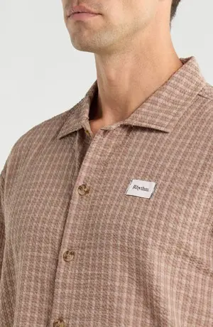 RHYTHM Frequency Check Short Sleeve Cotton Seersucker Button-up Shirt