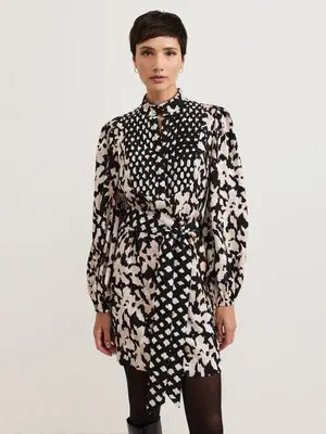 PHASE EIGHT Dolly Mandarin Collar Mini Shirt Dress
