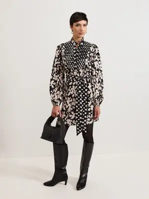 PHASE EIGHT Dolly Mandarin Collar Mini Shirt Dress