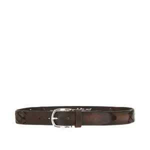 GIANNIFRANCO BELTS Leather Belt With Studs And Topstitchings - Brown