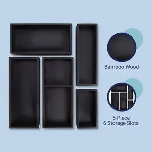 HAPPIMESS Eldora Handcrafted 5-piece Multi-use Individual Drawer Organizer Boxes - Black