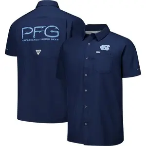 Columbia North Carolina Tar Heels Pfg Slack Tide™ Omni-shade™ Button-up Camp Shirt - Navy