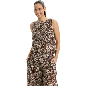 GOTTEX Garden Mist Linen High Neck Top Cover-up - Brown