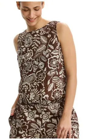 GOTTEX Garden Mist Linen High Neck Top Cover-up - Brown