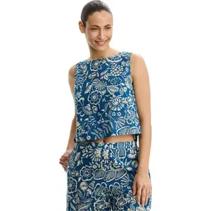 GOTTEX Garden Mist Linen High Neck Top Cover-up - Denim