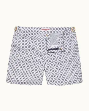 Orlebar Brown Bulldog Mid-length Jacquard Swim Shorts - White Sand/night Iris