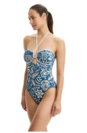 GOTTEX Garden Mist Bandeau Halter One Piece - Denim