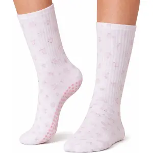 SOULS. Pink Blossom Grip Socks - White