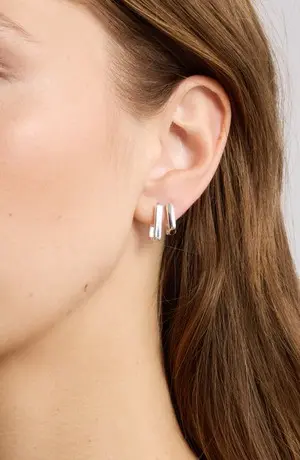 OPEN EDIT Set Of 3 Square Huggie Hoop Earrings - Silver