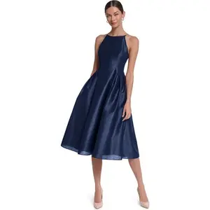 Halston Spaghetti Strap Fit & Flare Midi Dress - Navy