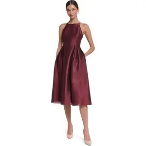 Halston Spaghetti Strap Fit & Flare Midi Dress - Plum