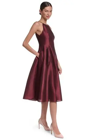 Halston Spaghetti Strap Fit & Flare Midi Dress - Plum