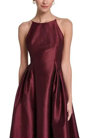 Halston Spaghetti Strap Fit & Flare Midi Dress - Plum