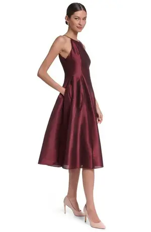 Halston Spaghetti Strap Fit & Flare Midi Dress