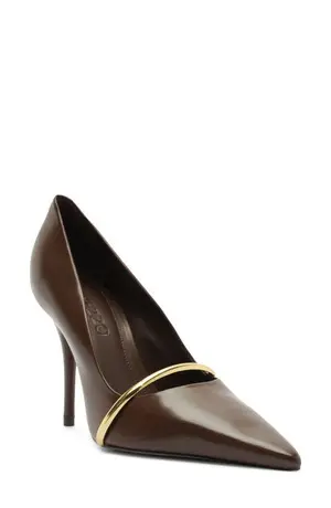 AREZZO Margaret Pointed Toe Stiletto Pumps With Goldtone Hardware - New Cocoa