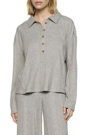 Eberjey Variegated Rib Long Sleeve Polo