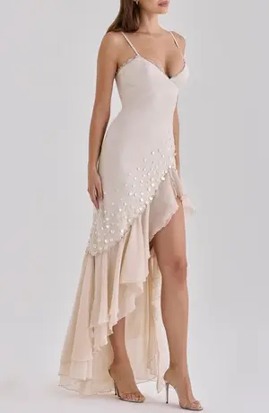 House Of Cb Santana Georgette Ruffle Gown