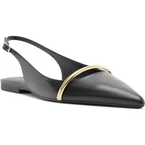 AREZZO Margaret Slingback Flat With Gold Tone Hardware - Black