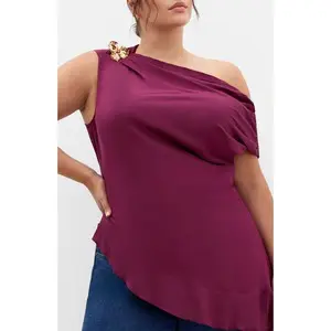 City Chic Kylie One-shoulder Asymmetric Ruffle Top