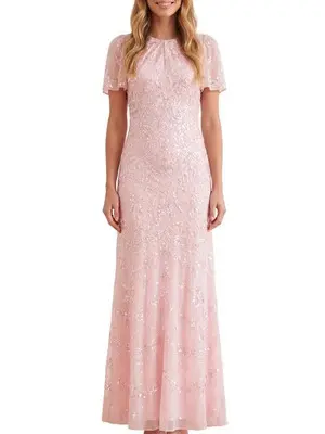 NEEDLE & THREAD Freya Georgette Short Sleeve Maxi Gown - Shell