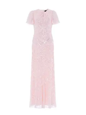 NEEDLE & THREAD Freya Georgette Short Sleeve Maxi Gown - Shell