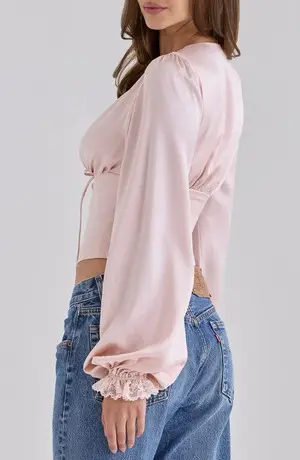 House Of Cb Luciana Silk Balloon Sleeve Crop Top