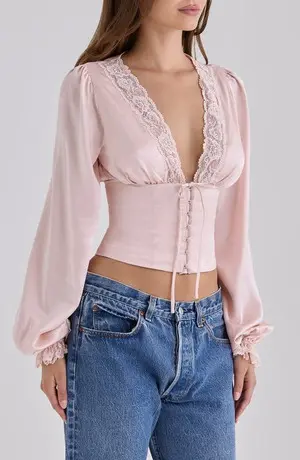 House Of Cb Luciana Silk Balloon Sleeve Crop Top