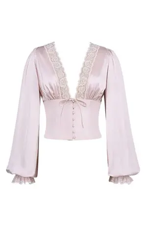 House Of Cb Luciana Silk Balloon Sleeve Crop Top