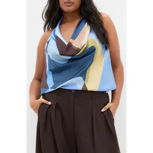 City Chic Geometric Print Cowl Neck Sleeveless Top