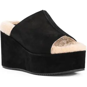 Seychelles Iconic Moment Leather Wedge Slide Sandal Black