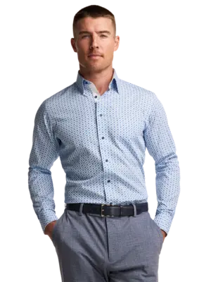 PAUL FREDRICK Cotton Point Collar Poplin Tailored Contrast Trim Button Cuff Long Sleeve - Blue