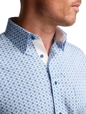 PAUL FREDRICK Cotton Point Collar Poplin Tailored Contrast Trim Button Cuff Long Sleeve - Blue