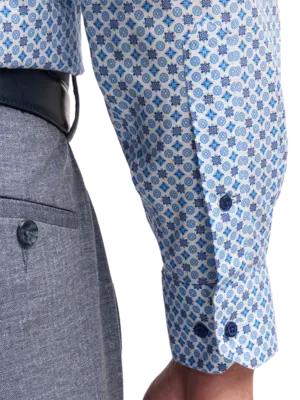 PAUL FREDRICK Cotton Point Collar Poplin Tailored Contrast Trim Button Cuff Long Sleeve - Blue