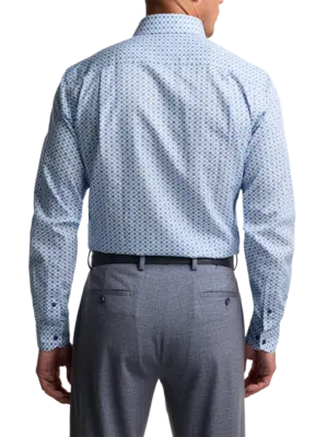 PAUL FREDRICK Cotton Point Collar Poplin Tailored Contrast Trim Button Cuff Long Sleeve - Blue