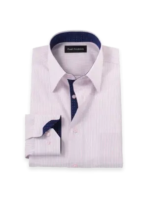 PAUL FREDRICK Cotton Point Collar Poplin Tailored Contrast Trim Button Cuff Long Sleeve Pink/navy