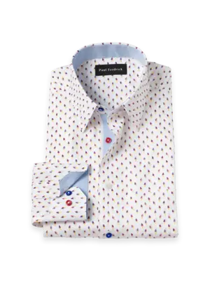 PAUL FREDRICK Cotton Point Collar Poplin Tailored Contrast Trim Button Cuff Long Sleeve White/blue