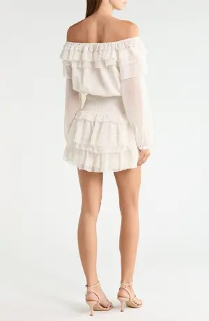 KITTENISH Off-the-shoulder Ruffled Minidress - Egret
