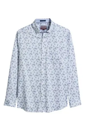 Johnston & Murphy Logan Print Button-up Shirt - Gray/blue Medallion Disc