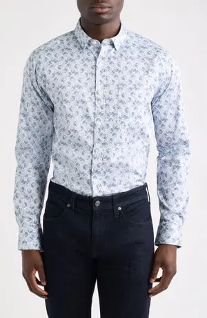 Johnston & Murphy Logan Print Button-up Shirt - Gray/blue Medallion Disc