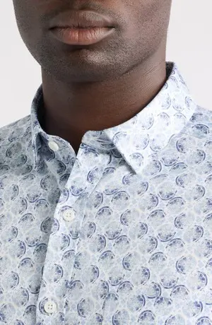 Johnston & Murphy Logan Print Button-up Shirt - Gray/blue Medallion Disc