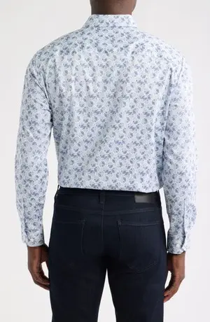 Johnston & Murphy Logan Print Button-up Shirt - Gray/blue Medallion Disc