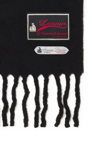 LANVIN Fringed Wool Scarf With 22 Faubourg Label - Black