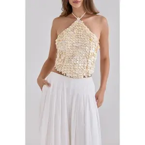 House Of Cb Zina Shell Embellished Halter Top