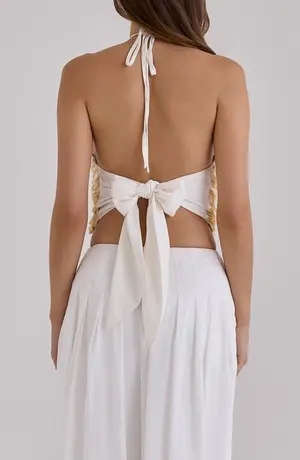 House Of Cb Zina Shell Embellished Halter Top