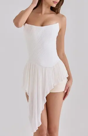 House Of Cb Renata Pleated Strapless Chiffon Top